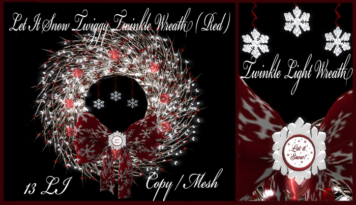 Second Life Marketplace - Let It Snow Twiggy Twinkle Wreath ( Red )